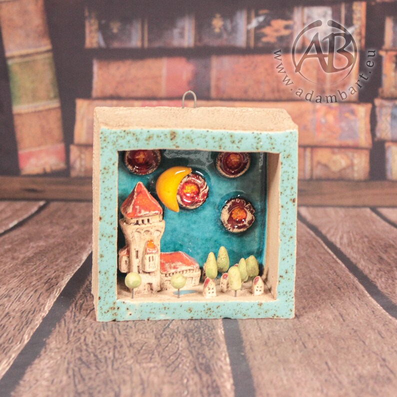 Ceramic Art Diorama With a Magic Tower and Small Village | Etsy
