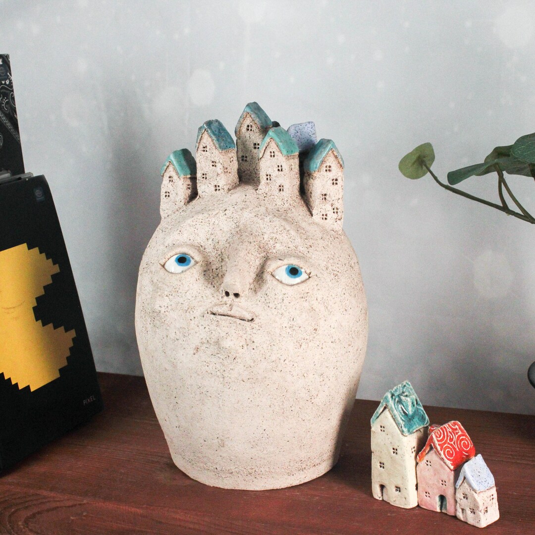 Ceramic Sculpture A Babuha With Small Houses on the Head. Unique ...