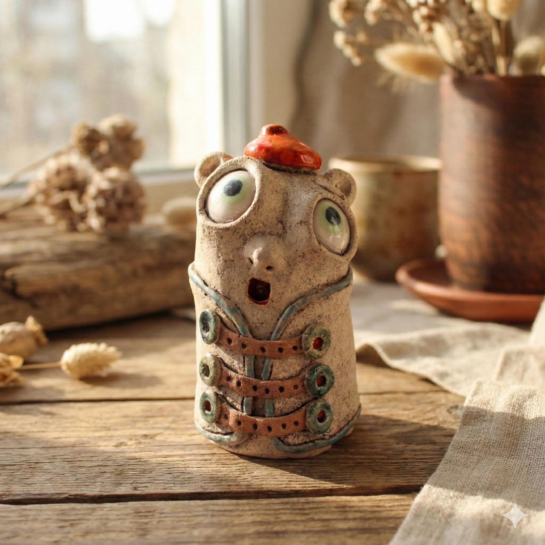 Hoo-mee in Orange Beret, Ceramic Friend for Desk or Shelf, Clay ...