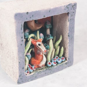 Magical Ceramic Miniature Diorama of a Fox and Mushroom - Etsy