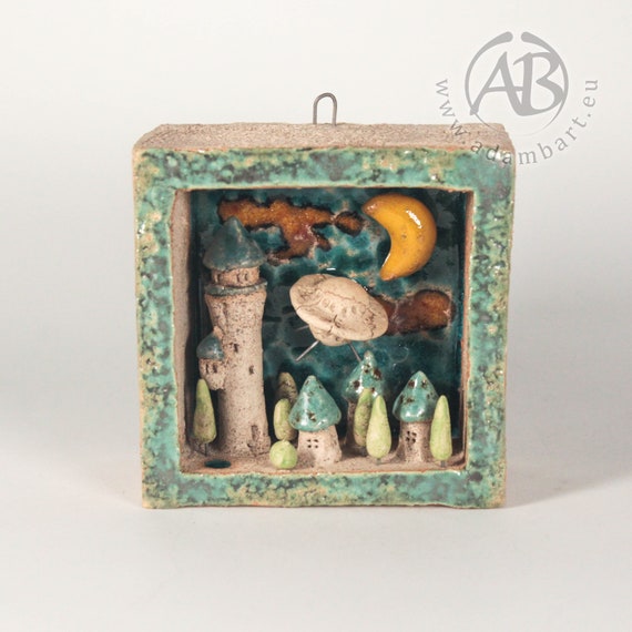 Ceramic Art Diorama With a Magic Tower and Small Village - Etsy
