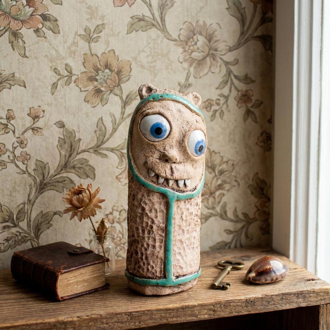 Toothy Hoo-Mee – Escultura de cerâmica feita à mão com um grande ...