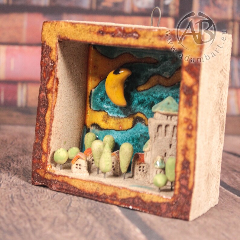 Ceramic Art Diorama With a Magic Tower and Small Village - Etsy