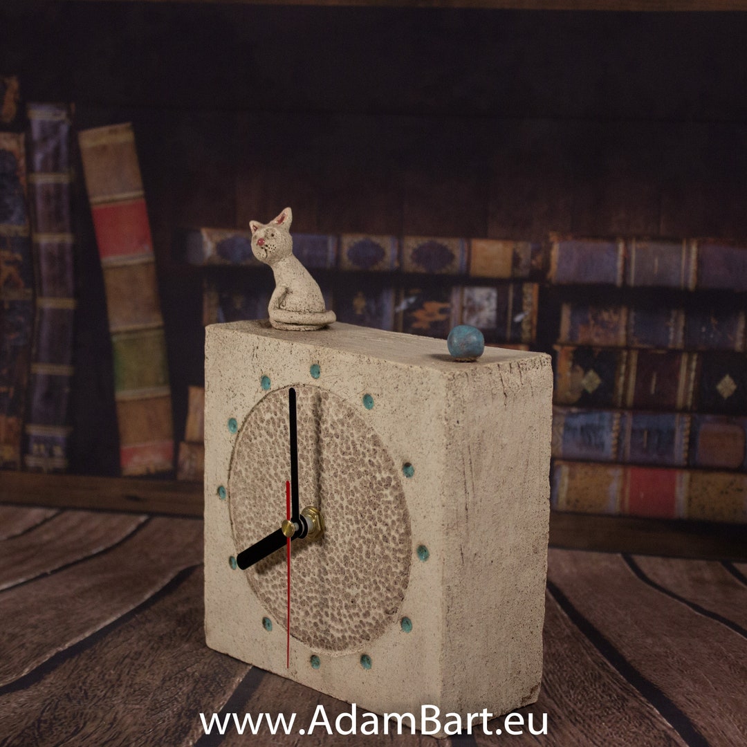 Ceramic Clock With a Cat and a Ball - Quiet Mechanism,wedding Gift ...