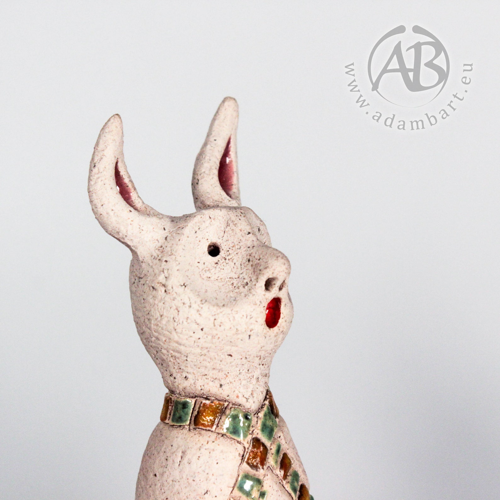 Funny Rabbit Character Ceramic Figurine on Wooden Pedestal / - Etsy
