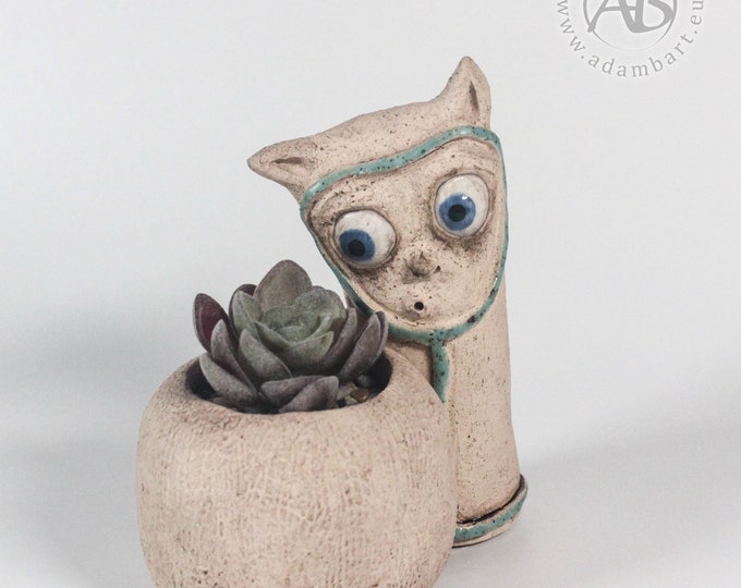 Ceramic Planter With a Funny Character. Pot for Small Succulents or Air ...