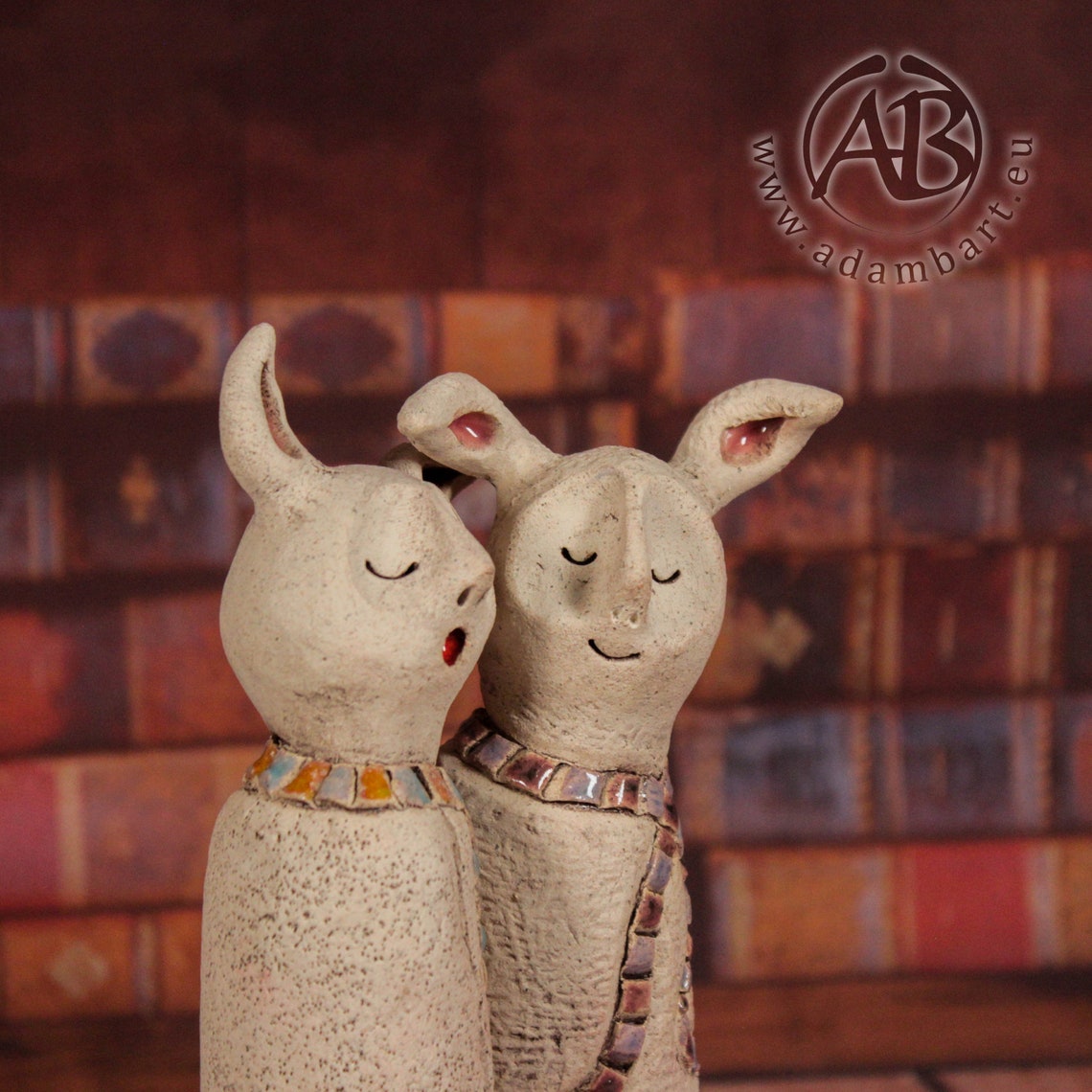 Funny Rabbit Characters Ceramic Figurine on Wooden Pedestal - Etsy