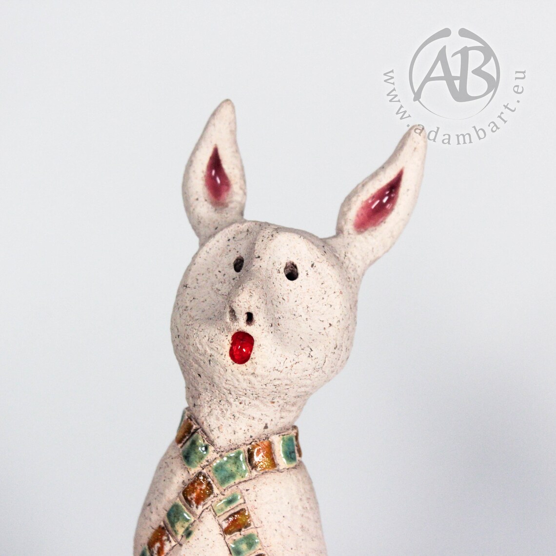 Funny Rabbit Character Ceramic Figurine on Wooden Pedestal / - Etsy