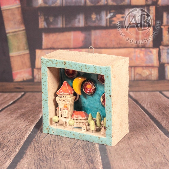 Ceramic Art Diorama With a Magic Tower and Small Village | Etsy