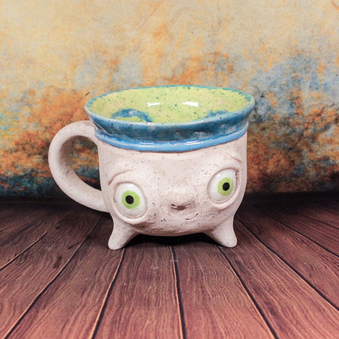 Ceramic Mug or a Planter With Funny Face. Quirky Cup Decoration, Desk ...