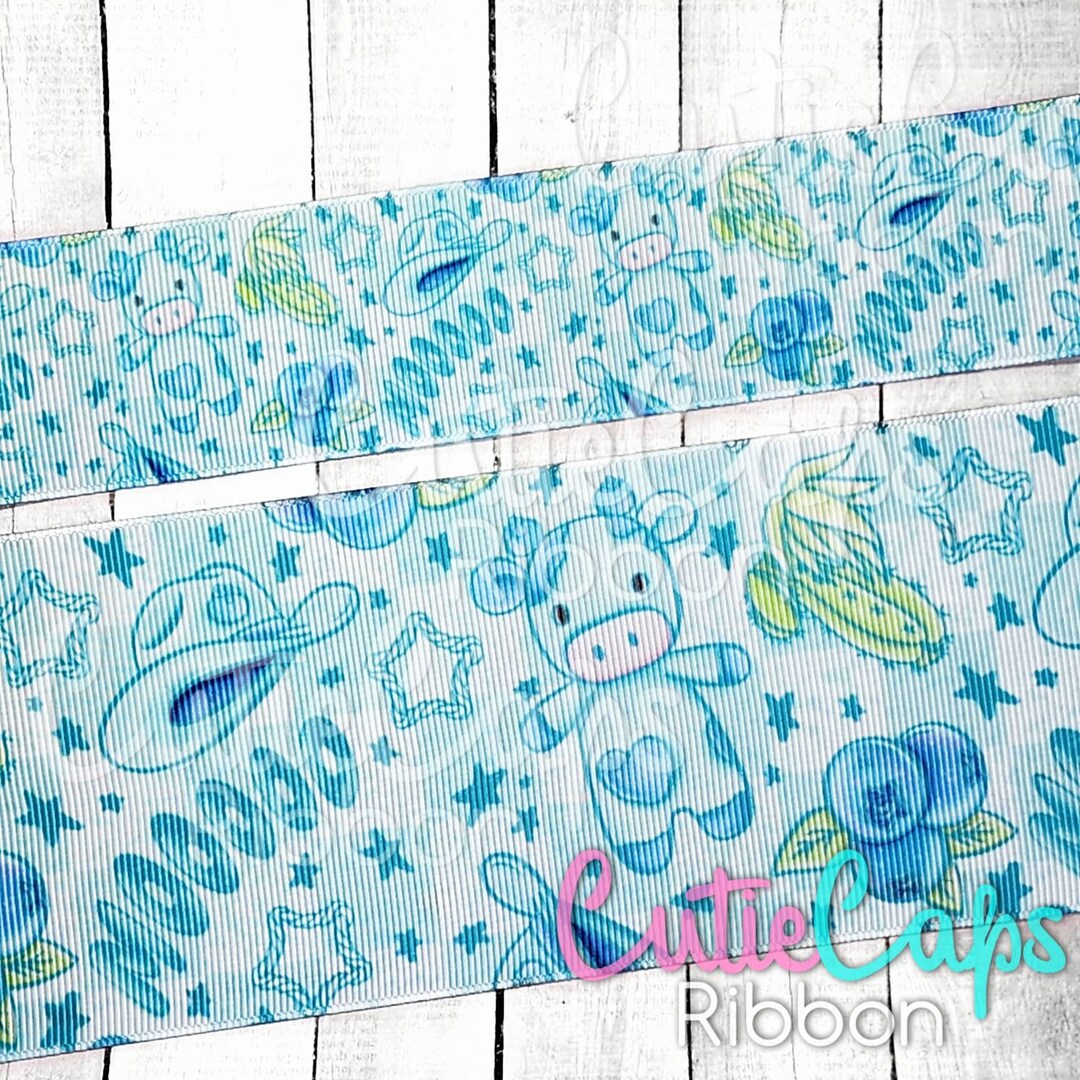 USA Designer Blueberry Cow Grosgrain Ribbon, Cowboy Ribbon, 1.5in or ...