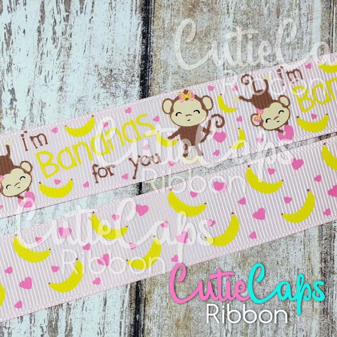 Bananas for You, Monkey Ribbon, Lt. Pink Size 7/8, 22mm. 5 Yards - Etsy