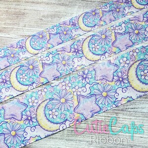 Moon and Stars Floral Grosgrain Ribbon, 5/8, 7/8, 1.5in, and 3in - 5 ...