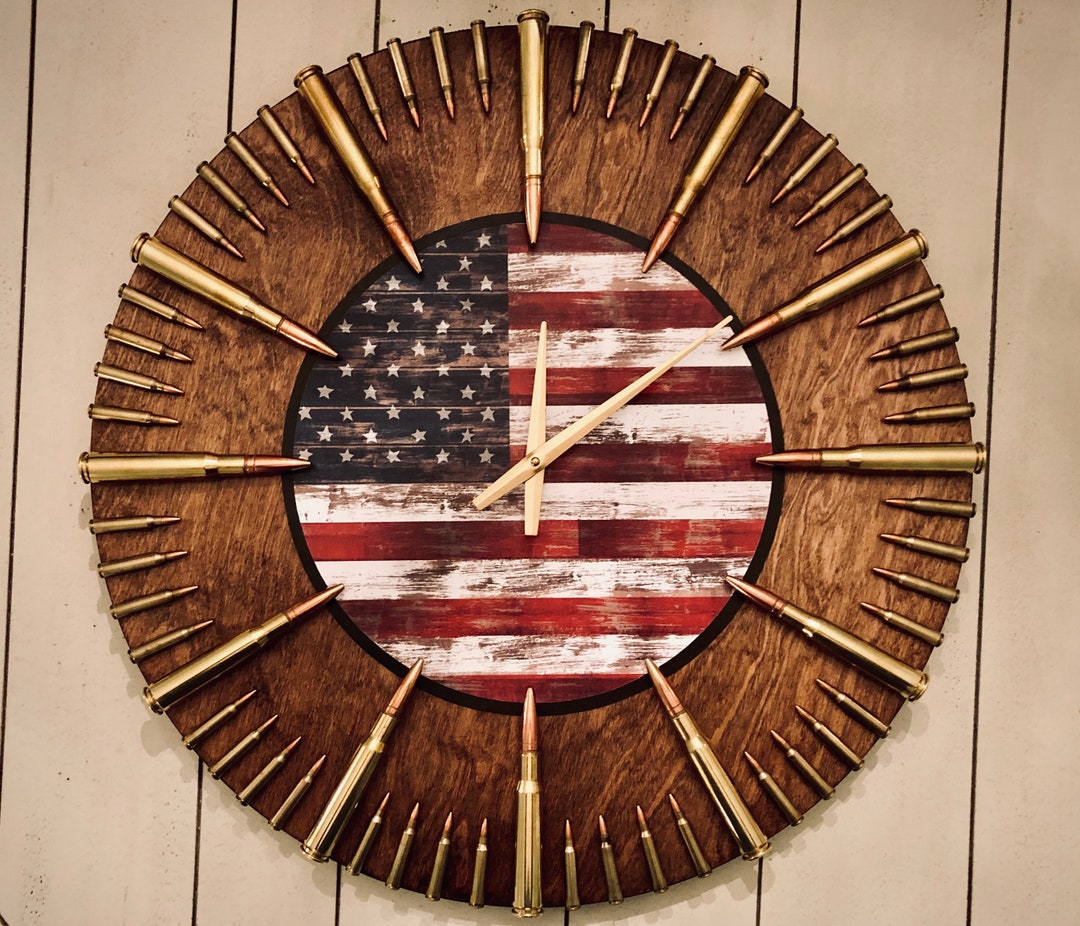 HUGE American Flag Clock With .50 Cal Bullets, Veteran Gift - Etsy