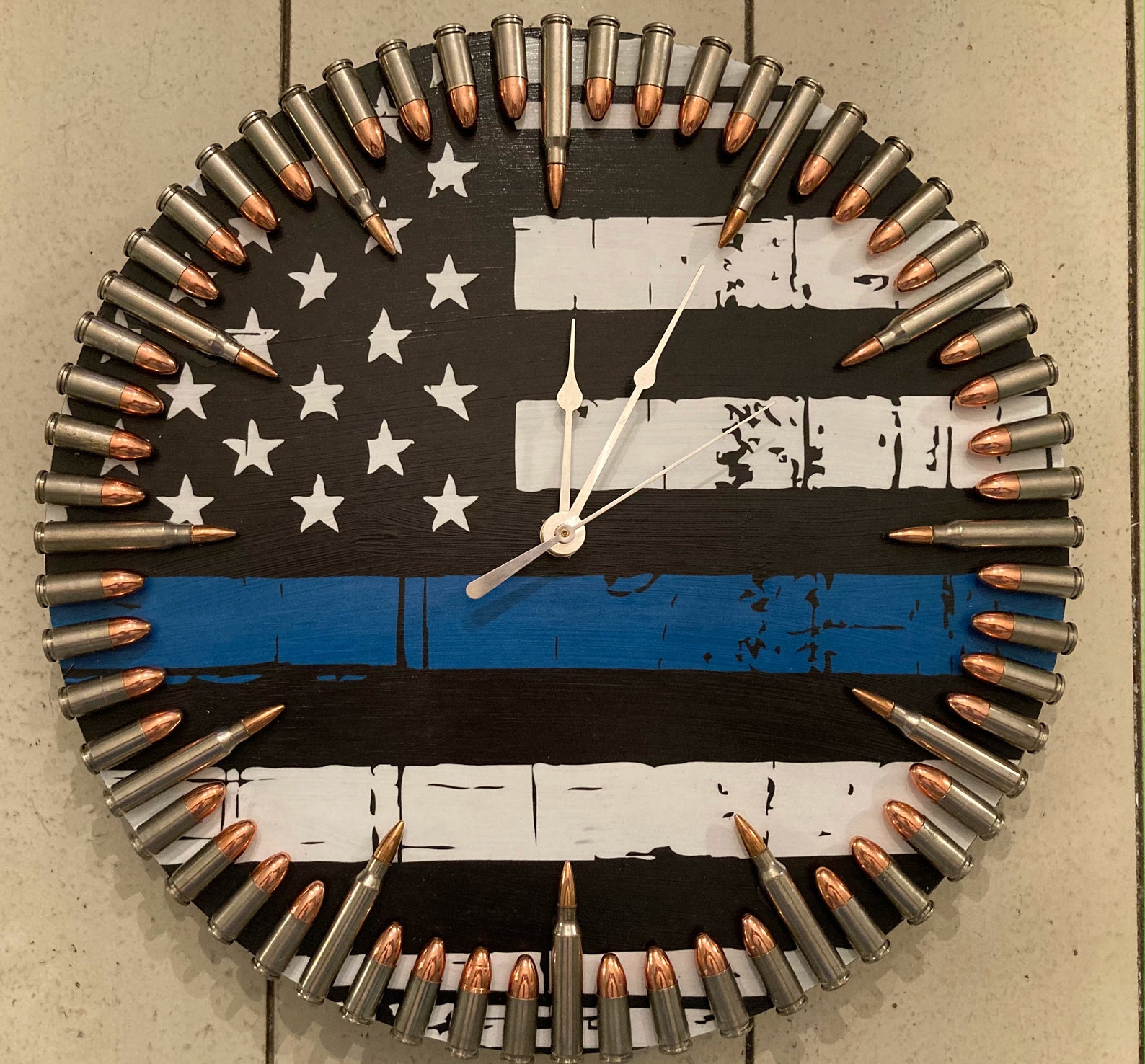 NEW! Special Edition Thin Blue Line Flag & Bullet Clock With Nickel ...
