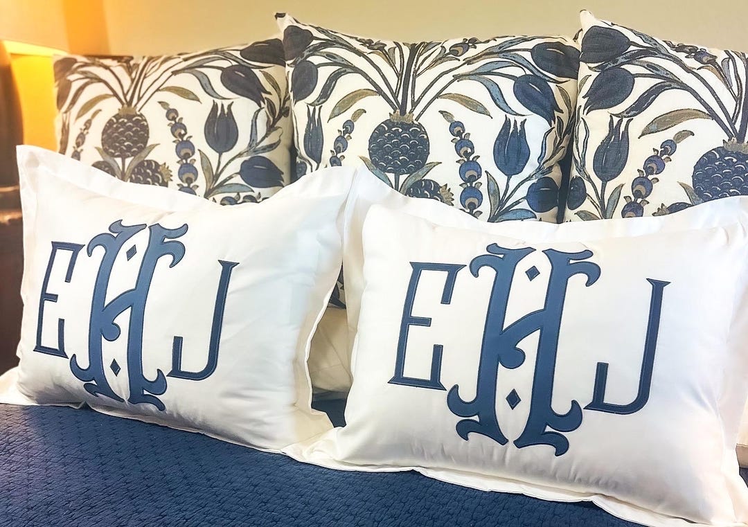 Quick Ship Grace Kelly Monogram White Large Monogram Sham With Cotton ...