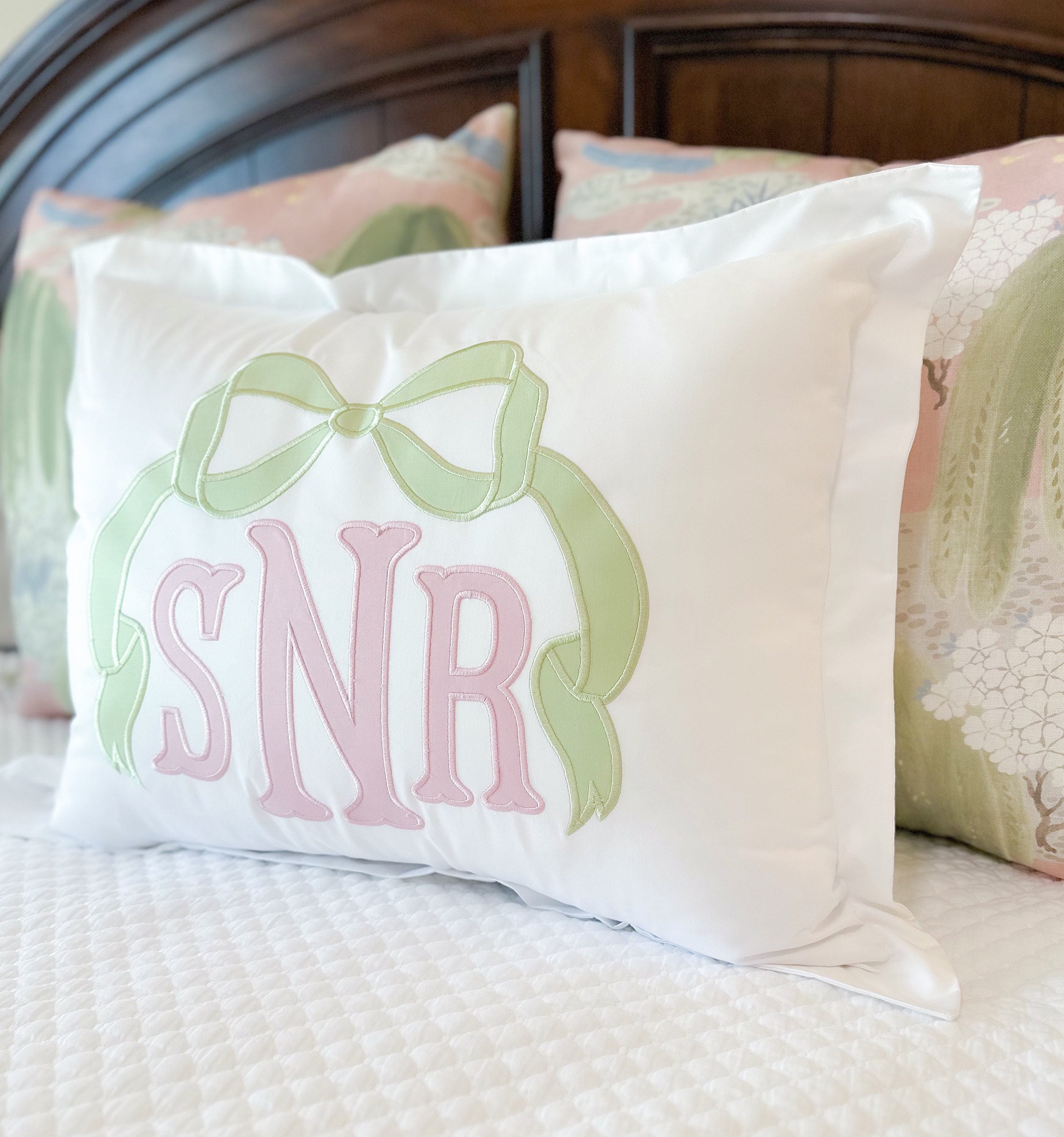 Quick Ship Bow Monogram White Large Monogram Sham With Cotton Sateen ...