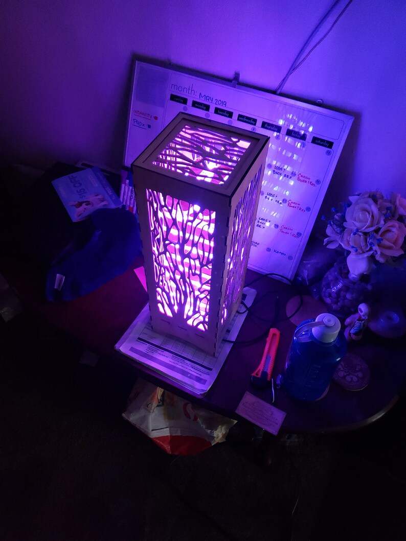 Custom Wood LED Lamp. Gift Bright Multi Color Wood Laser Engraved With ...