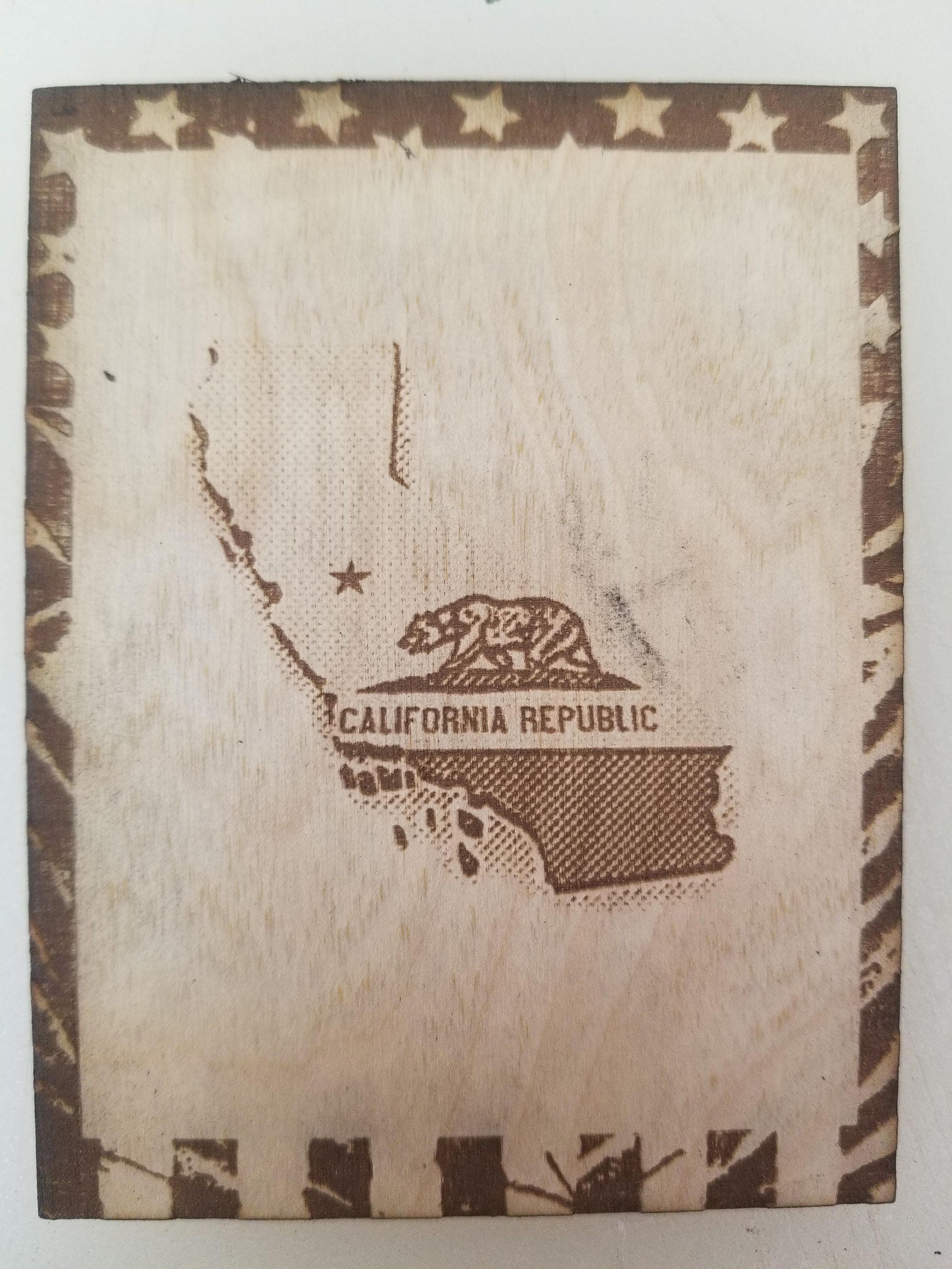 Engraved California with American Flag border- California Shaped ...