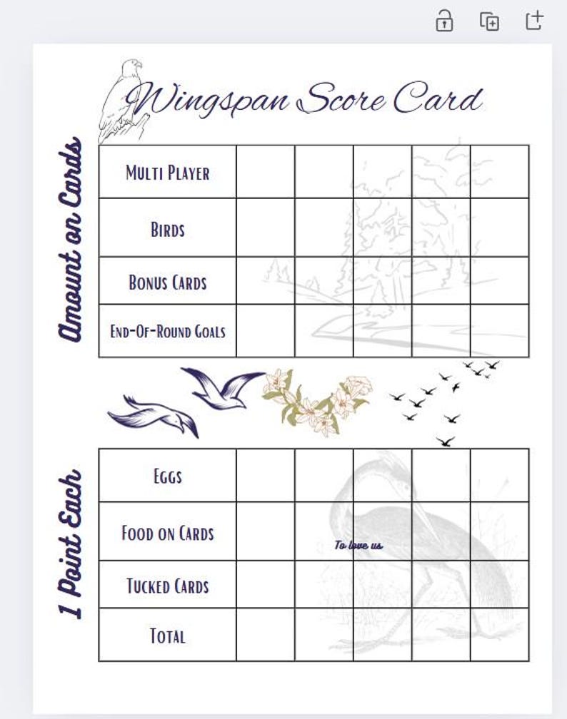 Wingspan Score Sheet Large Font - Etsy