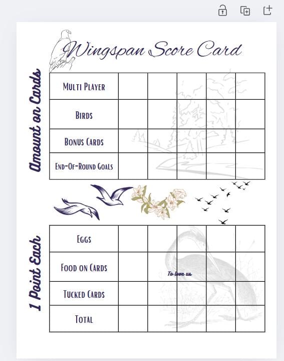 Wingspan Score Sheet Large Font - Etsy
