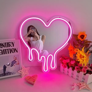 Heart Melt Neon Sign Mirror: Custom LED Light, Girl Room Decor - Etsy