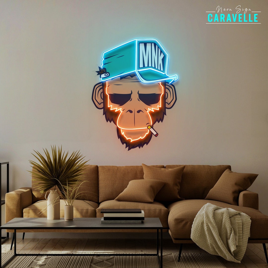 Monkey Smoke Neon Sign, Custom Neon Sign, Neon Logo Sign, Business Logo ...