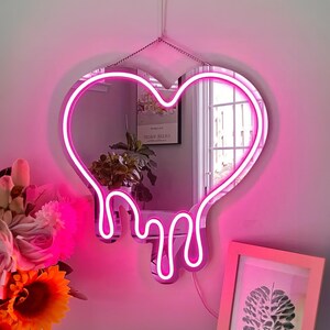Heart Melt Neon Sign Mirror: Custom LED Light, Girl Room Decor - Etsy