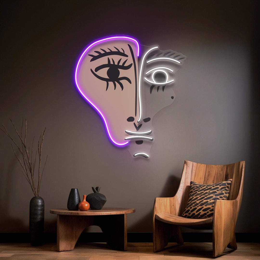 Face With Color Shape LED Neon Sign Light, Neon Sign Artwork, Home ...