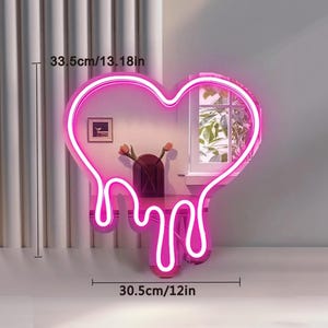 Heart Melt Neon Sign Mirror: Custom LED Light, Girl Room Decor - Etsy
