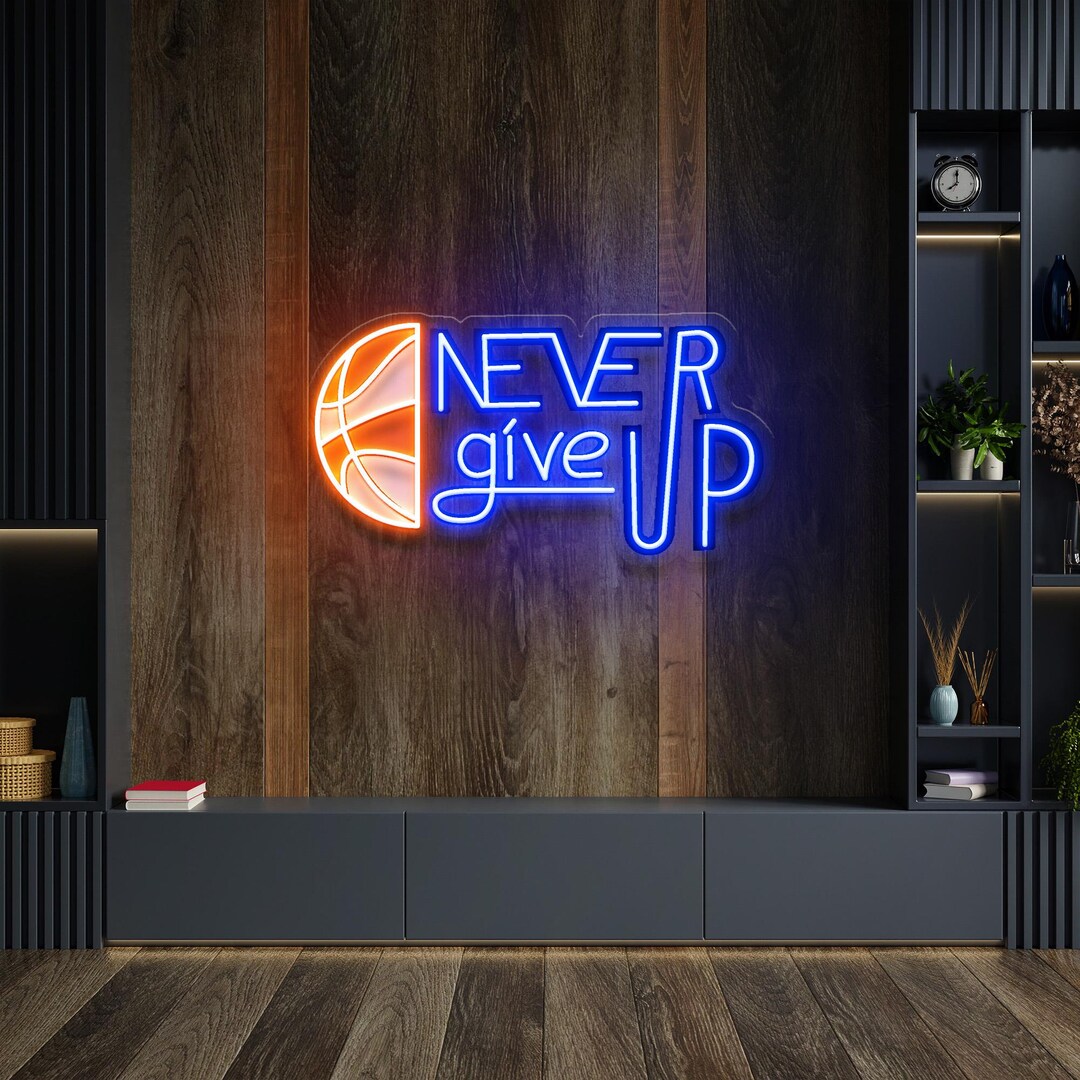 Custom Basketball Neon Name Sign Bedroom, Never Give up Sign Teenage ...