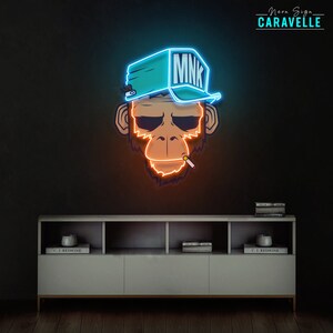 Monkey Smoke Neon Sign, Custom Neon Sign, Neon Logo Sign, Business Logo ...
