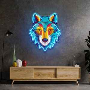 Colorful Wolf Neon Sign, Custom Neon Sign Logo | Neon Sign | Aesthetic ...