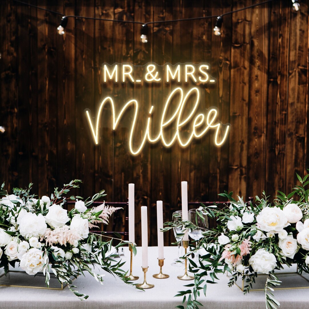 Neon Sign Wedding Mr and Mrs Name Sign, C Custom Neon Sign, Neon Light ...