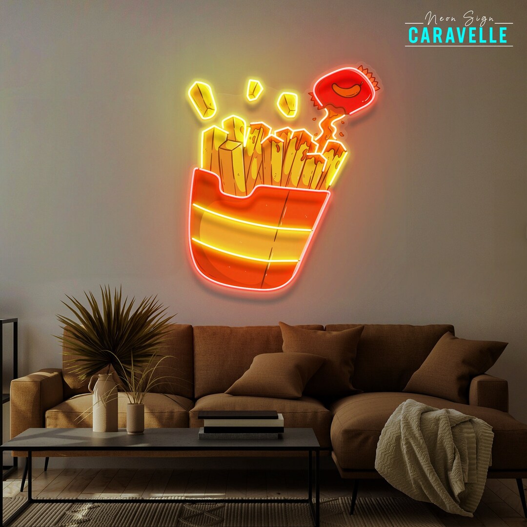 French Fries Neon Sign Custom, French Friest Wall Decor, Business Logo ...