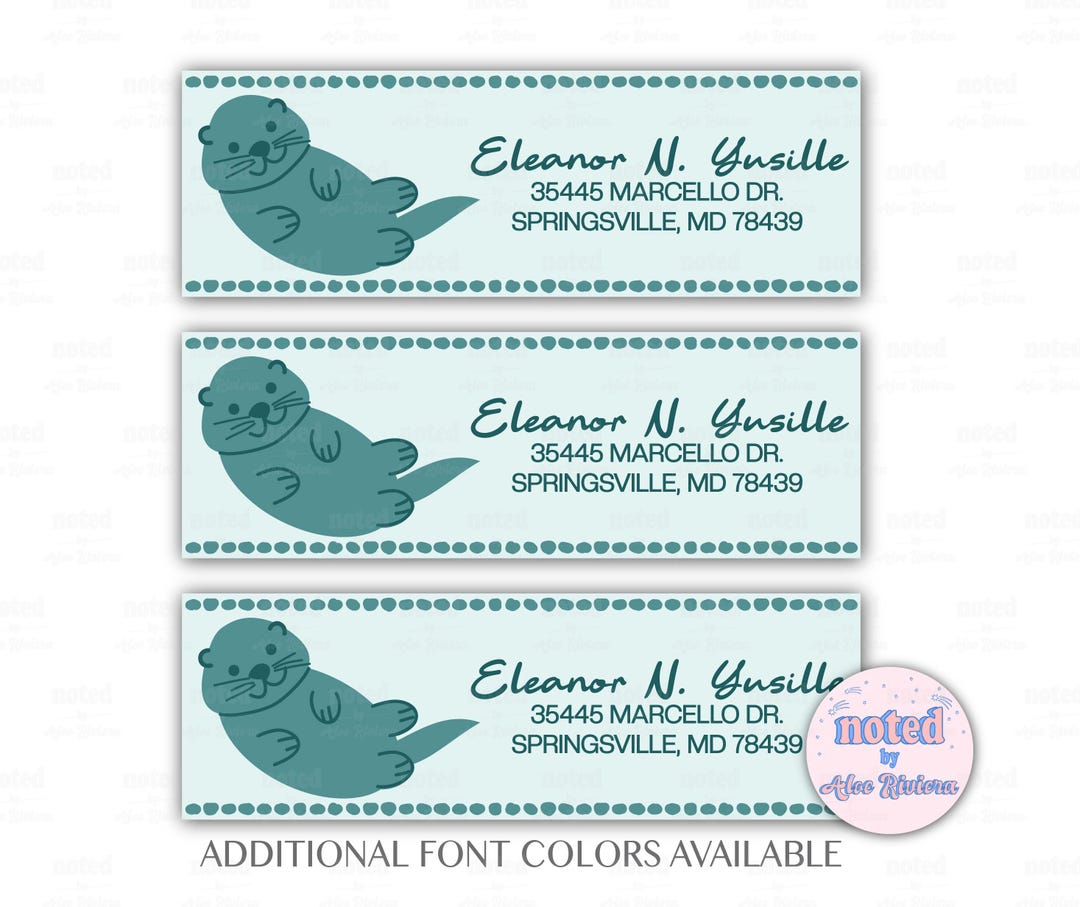 Kids Otter Return Address Labels, Custom Return Address Labels, Hand ...