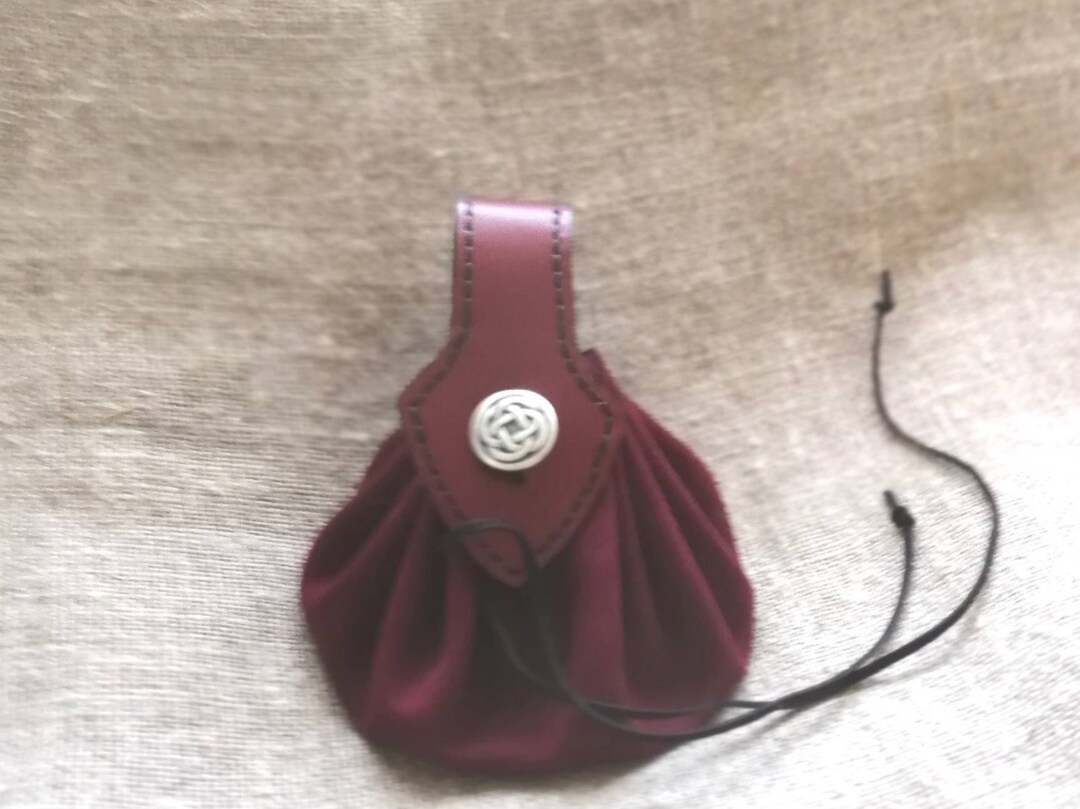 Medieval Style Coin Pouch, Belt Bag in Wine Coloured Suede and Leather ...