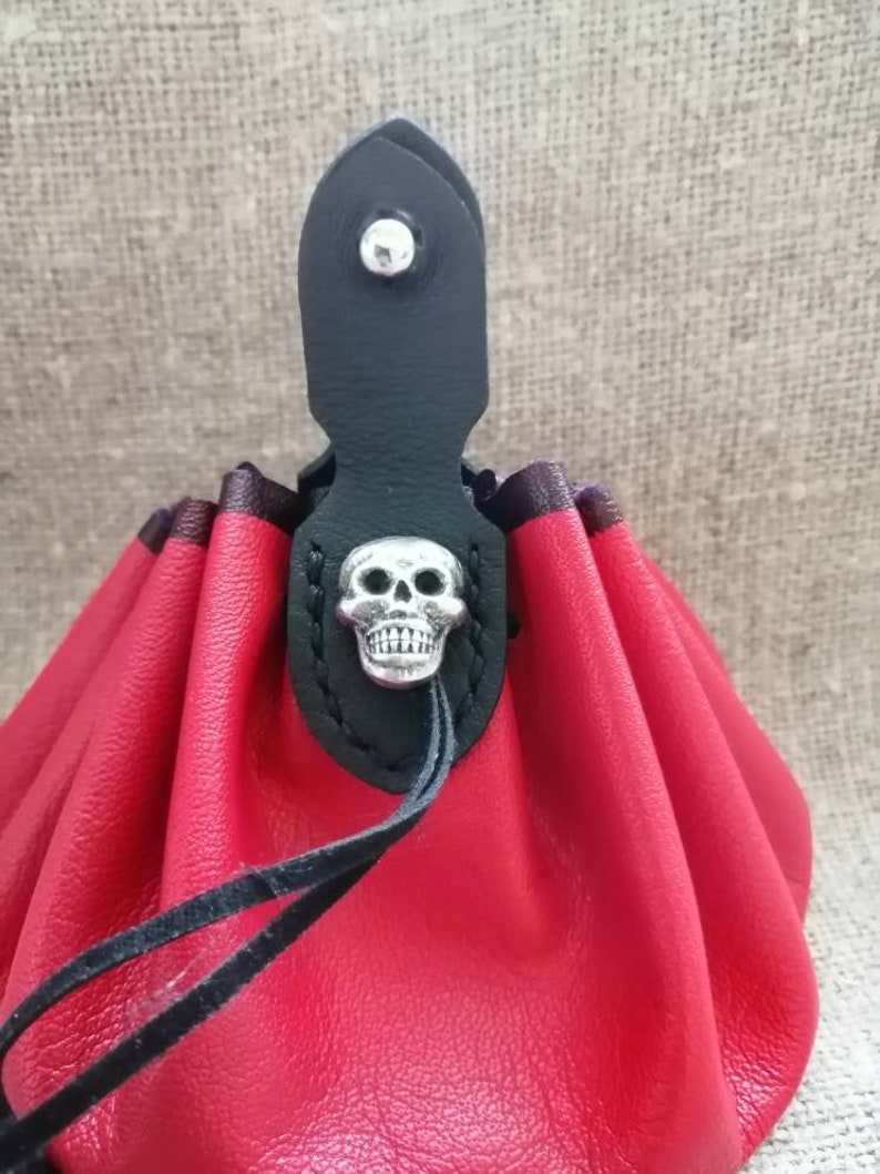 Pirate/ Gothic Style Coin Pouch. Red Leather With. Skull Detail. - Etsy