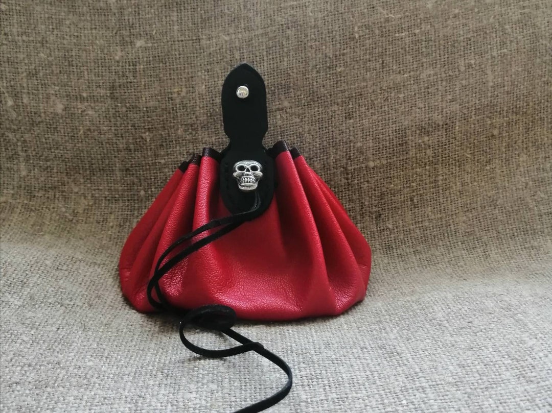 Pirate/ Gothic Style Coin Pouch. Red Leather With. Skull Detail. - Etsy