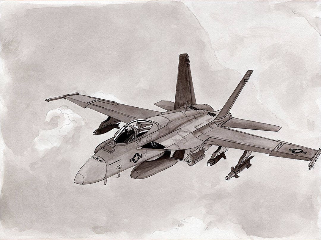 F18 Hornet 11x14 Ink Wash Painting - Etsy