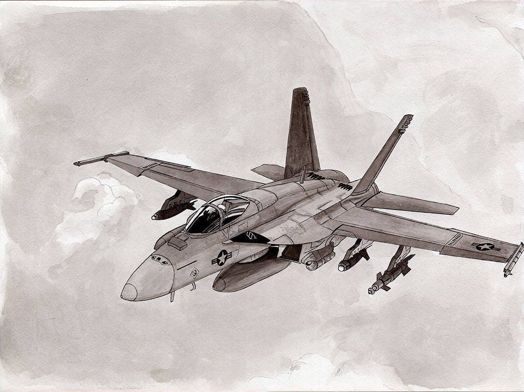 F18 Hornet 11x14 Ink Wash Painting - Etsy