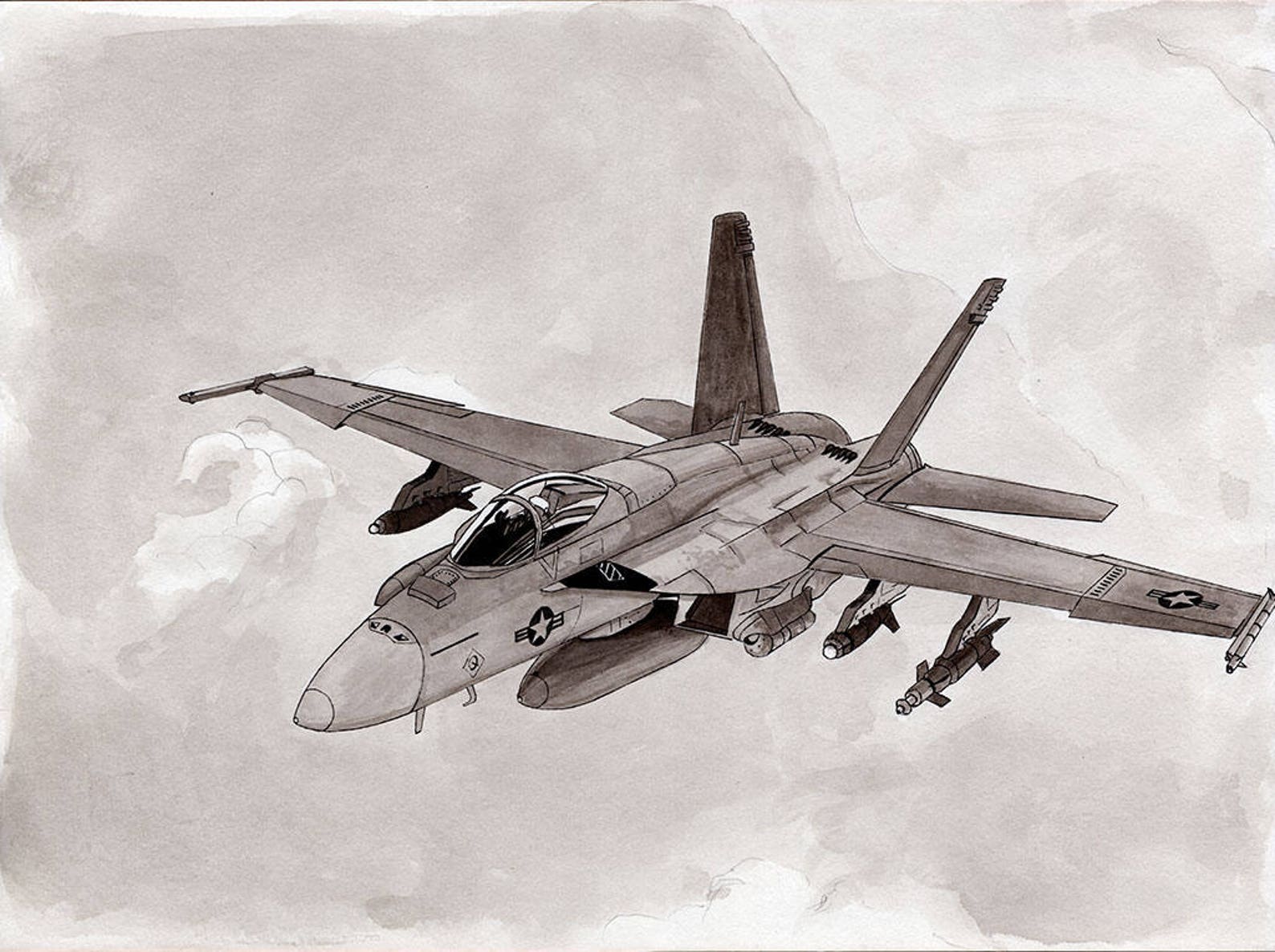 F18 Hornet Painting 8x10 Ink Wash - Etsy