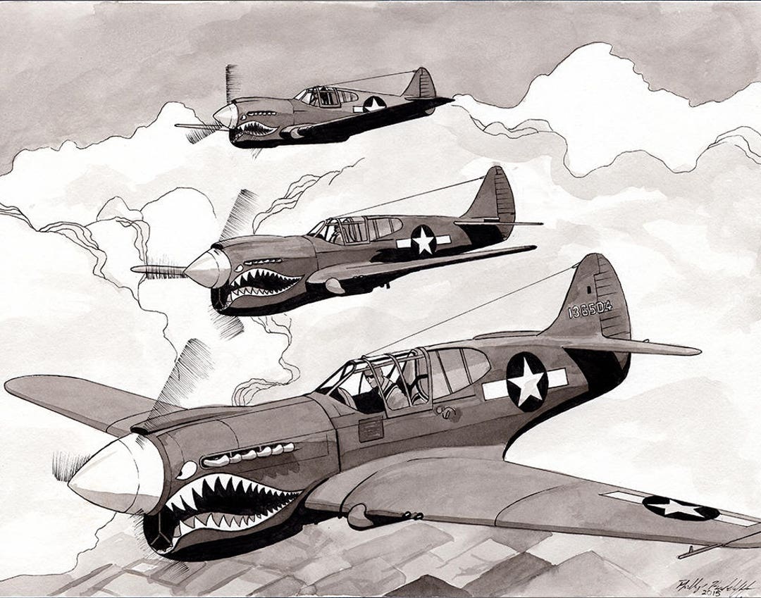 P40 Warhawks 8x10 Ink Wash Painting - Etsy