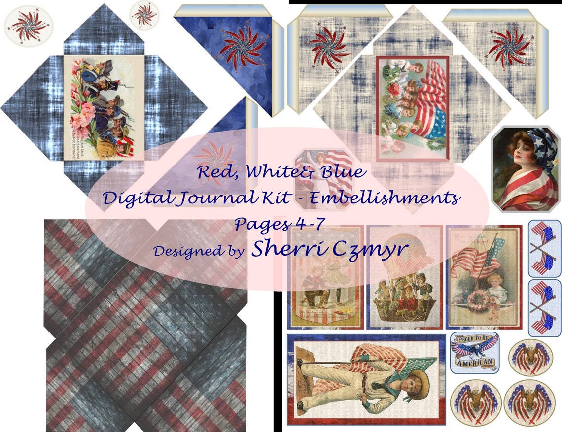 Red, White and Blue Patriotic Digital Journal Kit - Etsy