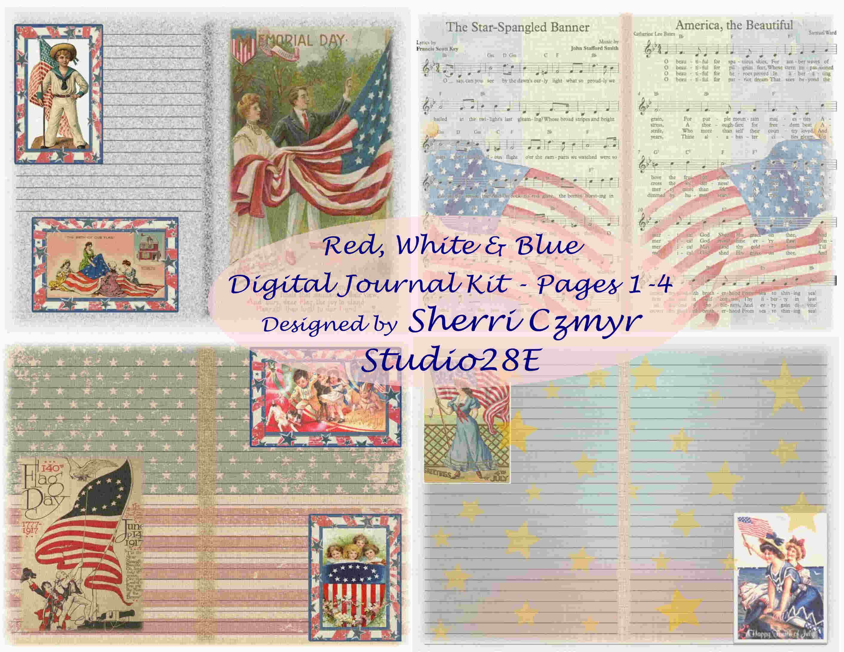 Red, White and Blue Patriotic Digital Journal Kit - Etsy
