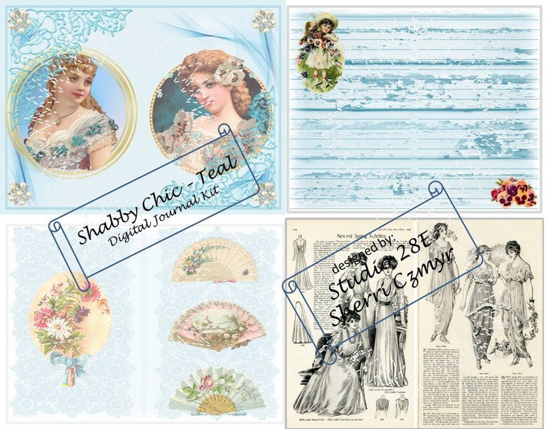 Shabby Chic - Teal Digital Journal Kit - Etsy