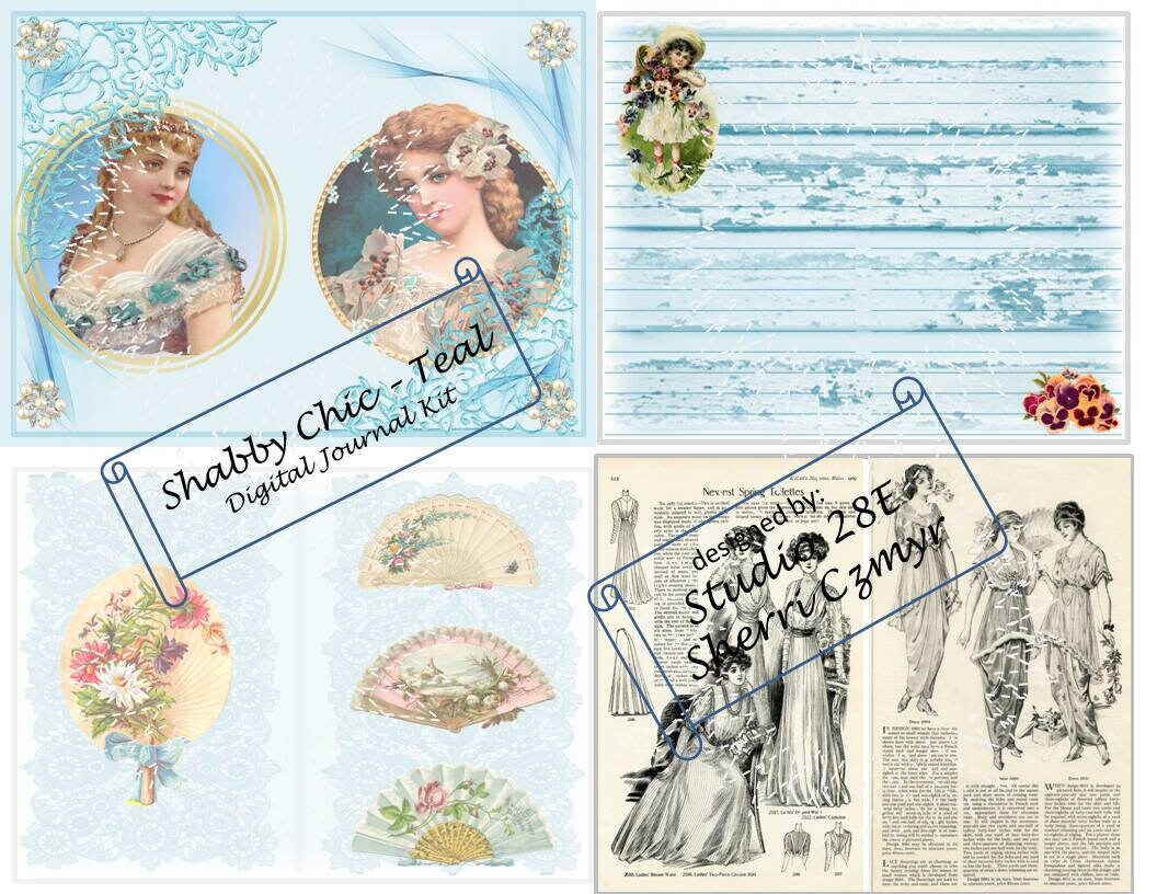 Shabby Chic - Teal Digital Journal Kit - Etsy
