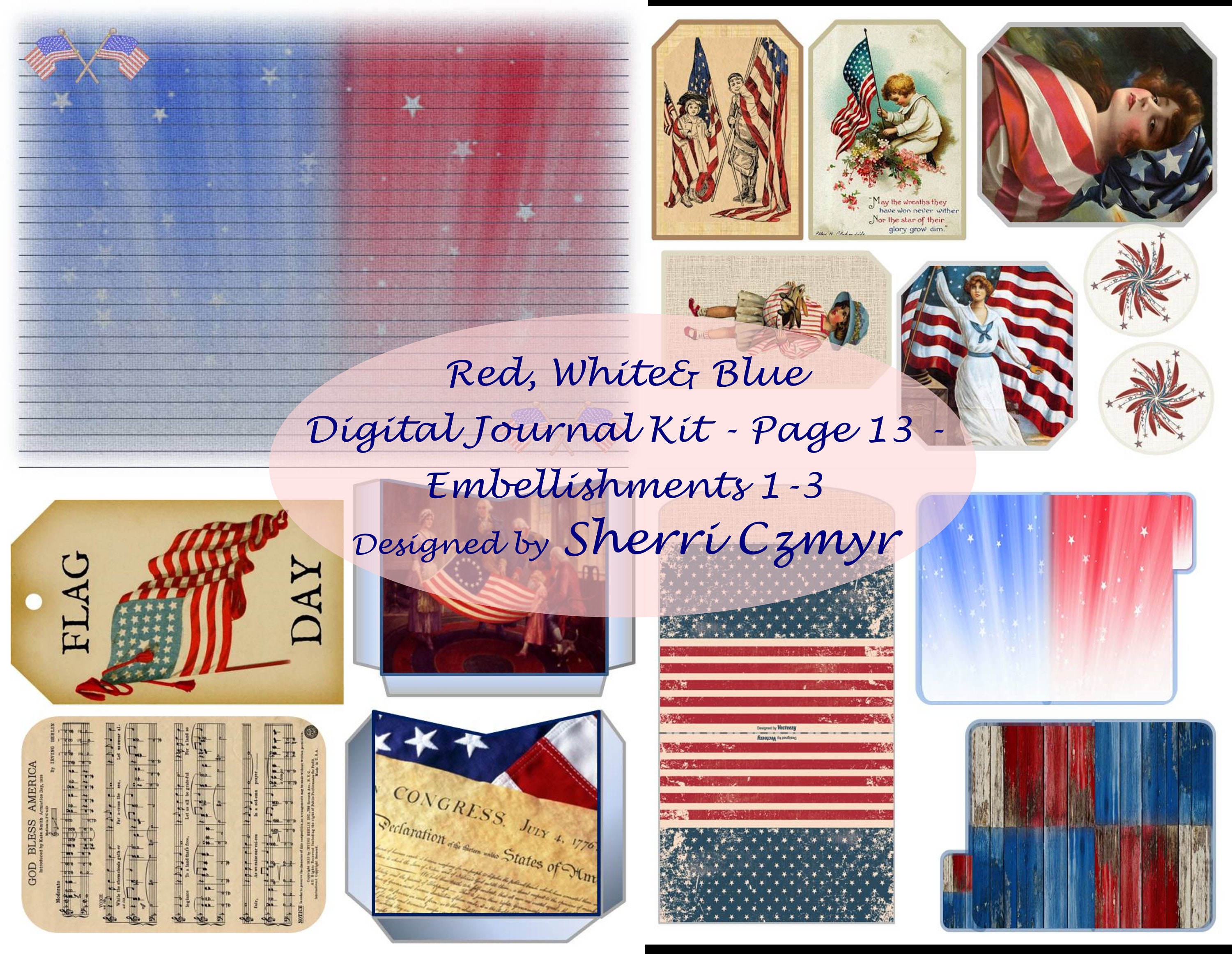Red, White and Blue Patriotic Digital Journal Kit - Etsy