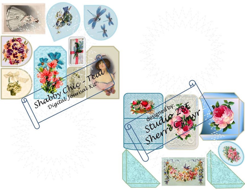 Shabby Chic - Teal Digital Journal Kit - Etsy