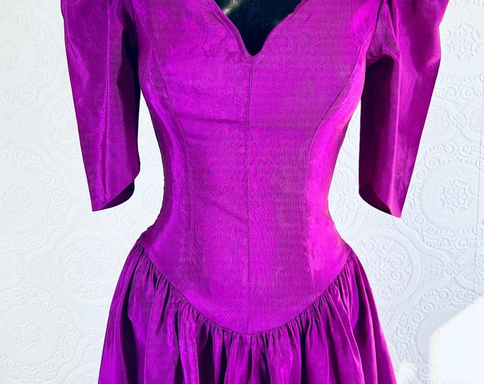 Vintage 1980s Sizzling Hot Pink Satin Party Dress W/shirred Puff ...